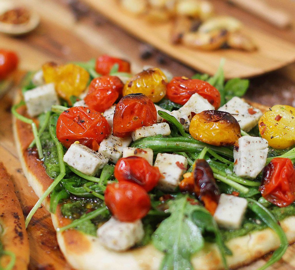 Pesto Flatbread Pizza with Marinated Mozza